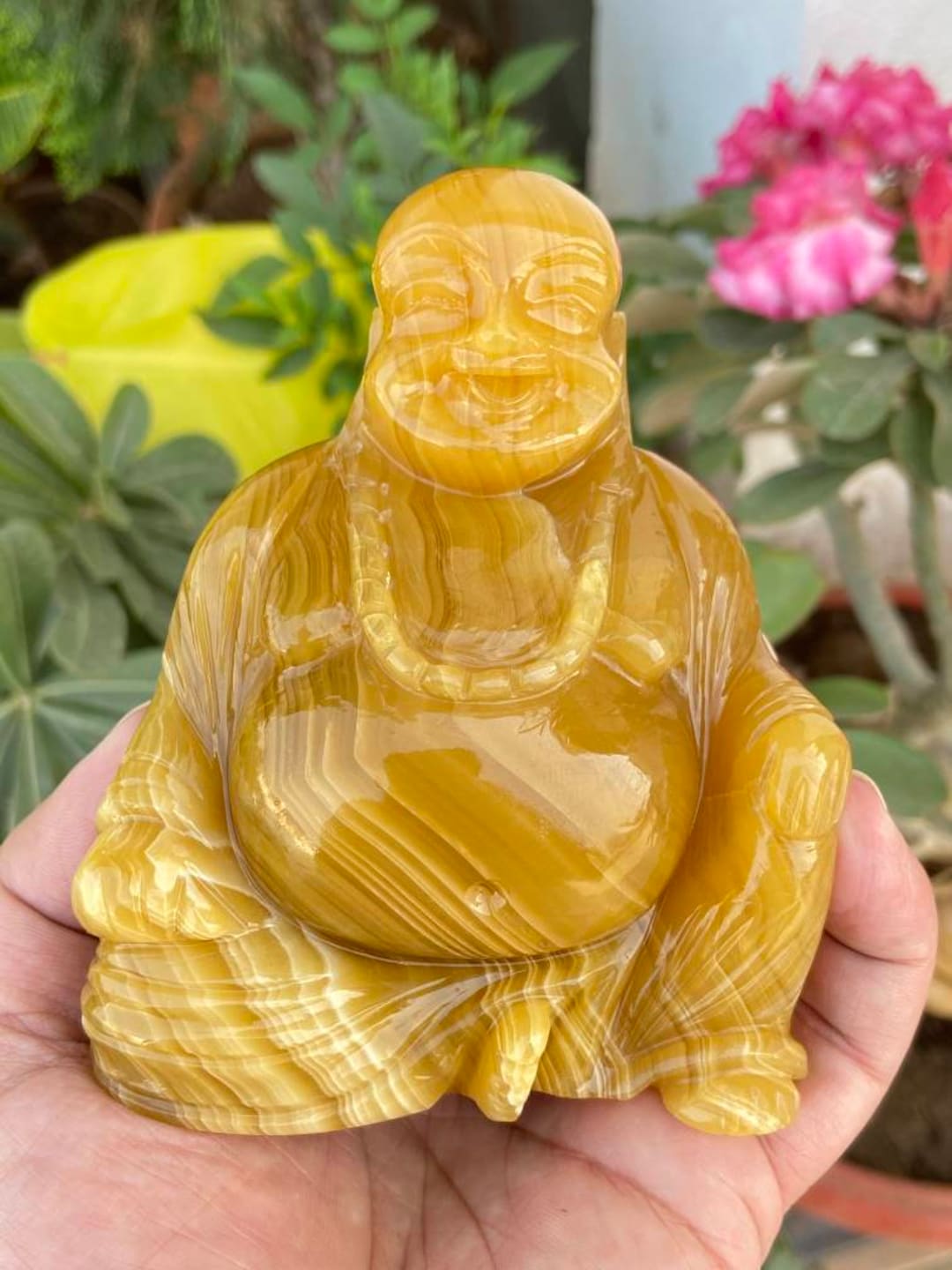Hand Carved Yellow Calcite Laughing Buddha | 4 Inch Crystal Figurine ...