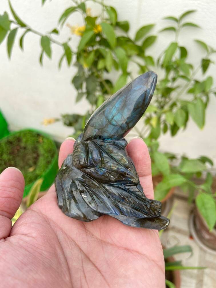 Hand Carved Labradorite Dragon Figurine | Natural Flashy Crystal Dragon ...