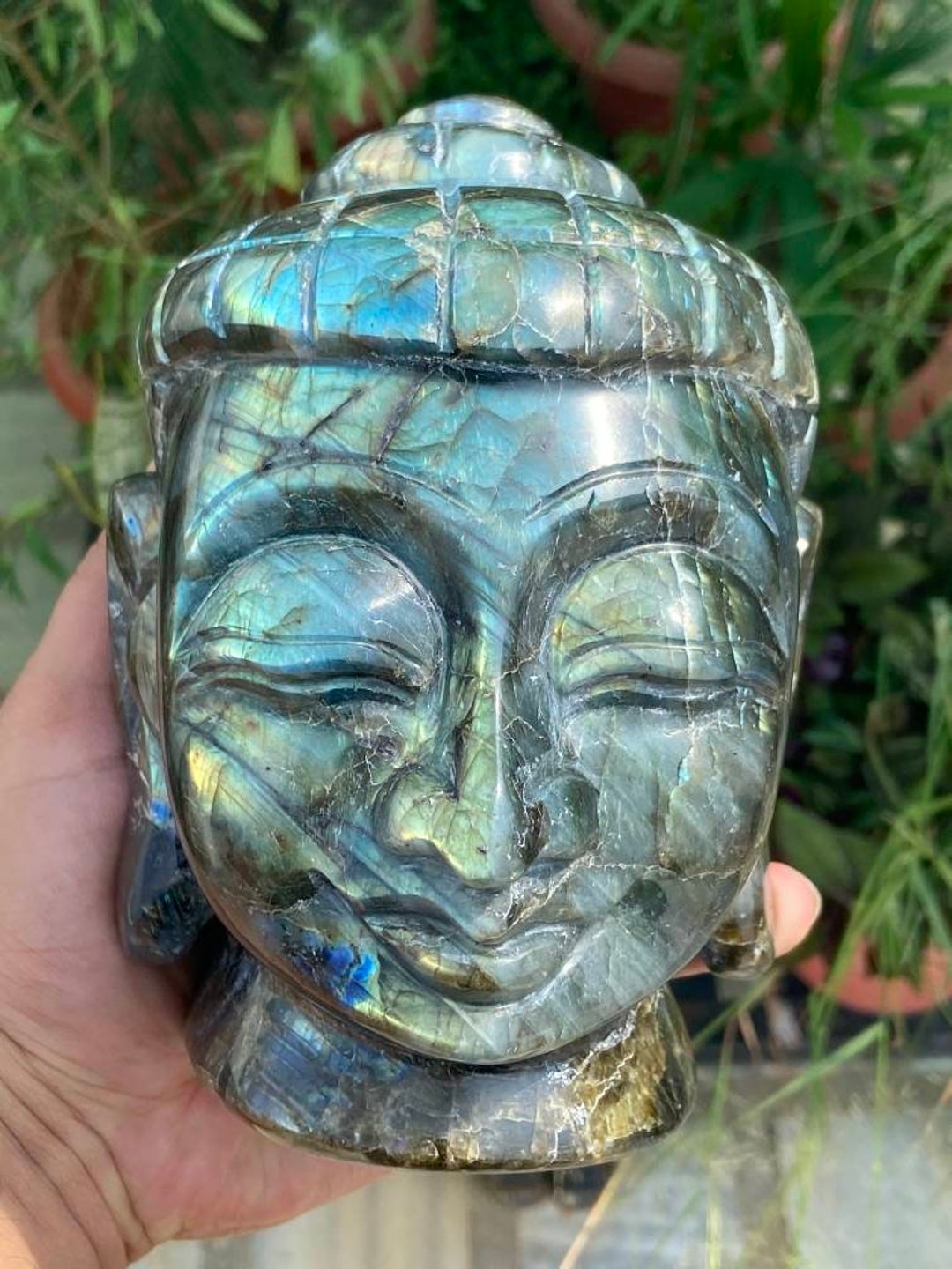 Hand Carved Labradorite Buddha Head Statue | Healing Crystal ...
