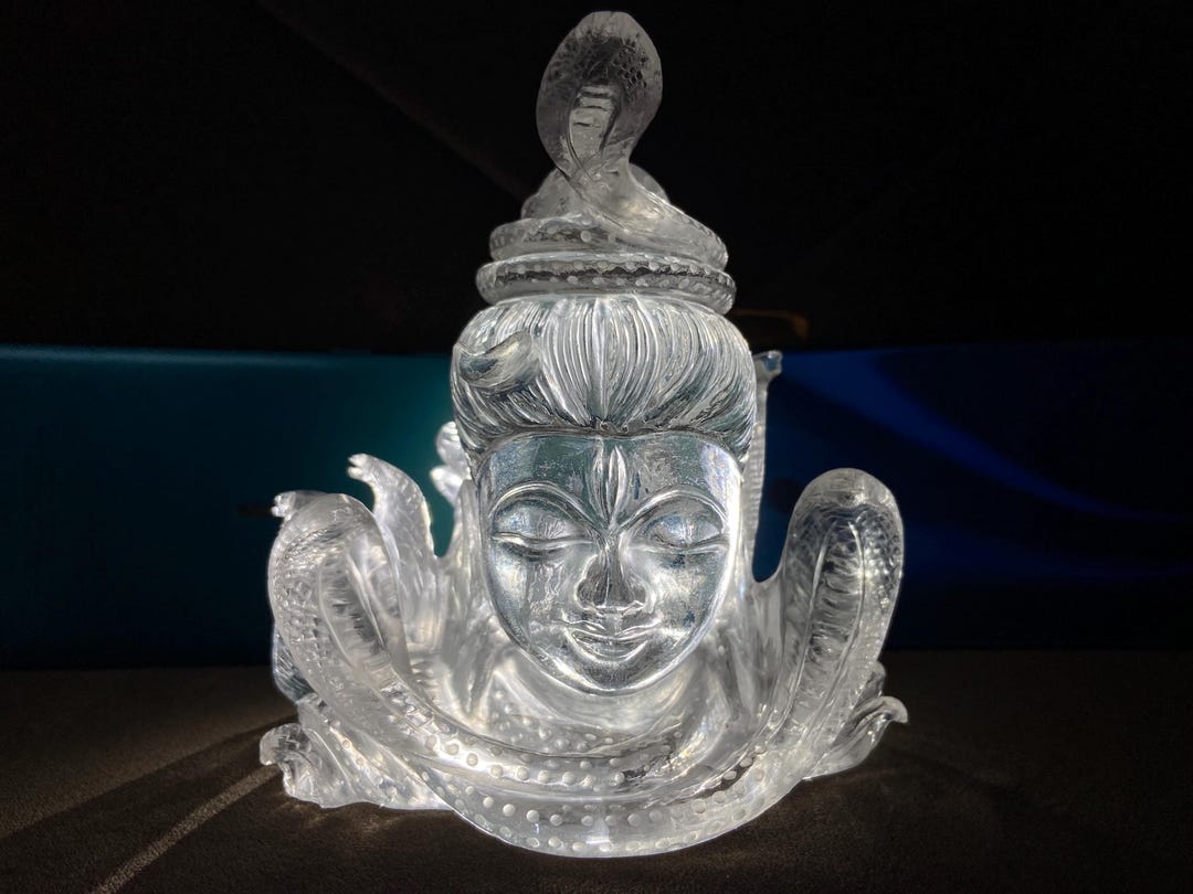 Clear Quartz Shiva Head Statue | Hand Carved Crystal Mahadev Idol ...