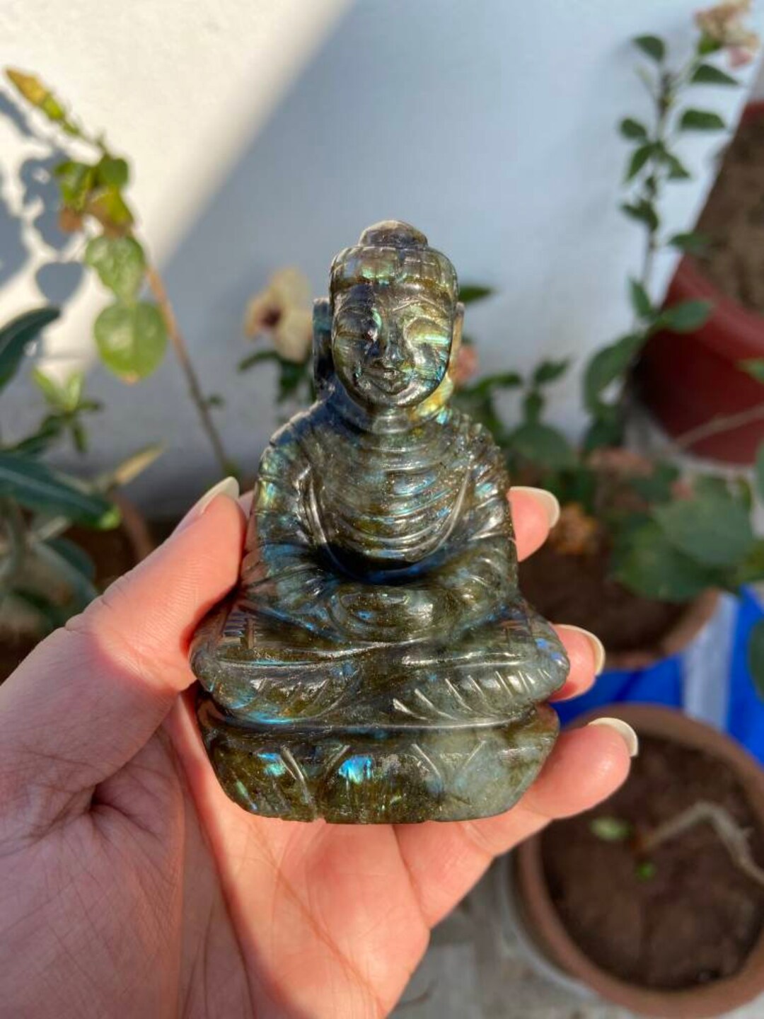 Labradorite Buddha Statue for Meditation | Hand Carved Crystal Decor ...