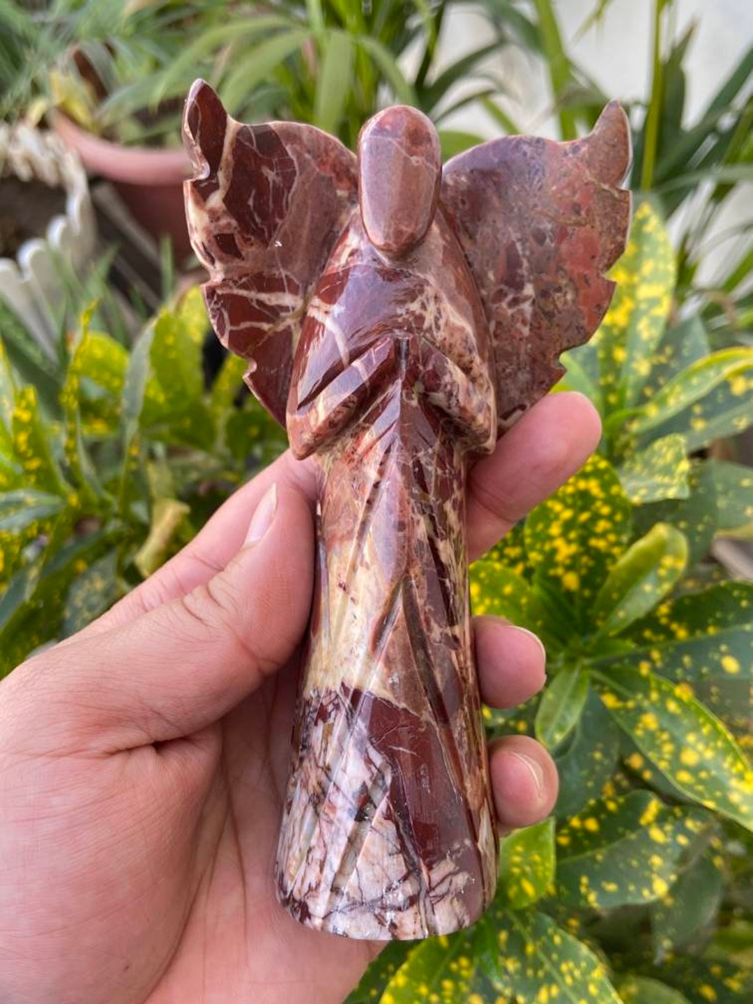 Hand Carved Mookaite Jasper Angel Statue | 5.75 Inch Gemstone Angel ...