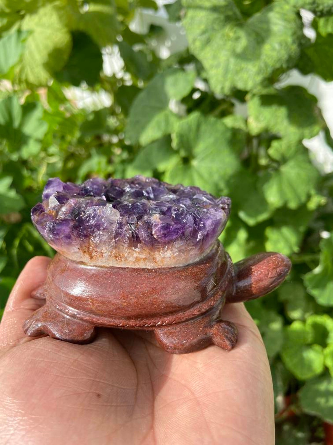 Hand Carved Aventurine Turtle With Natural Amethyst Druzy | Crystal ...