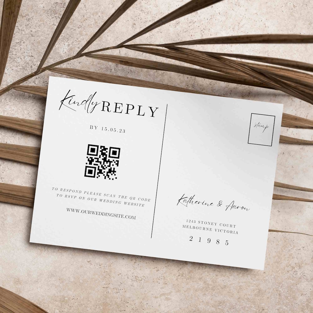 QR Code Business Card Rsvp, Reponse Card, Modern Wedding Reply Card ...