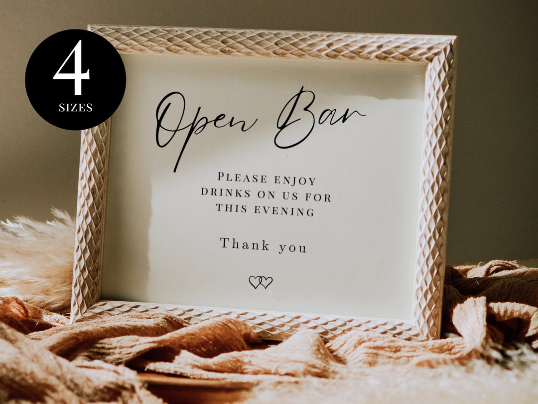 Landscape Open Bar Sign, Funny Open Bar Sign, Modern Minimalist Wedding ...