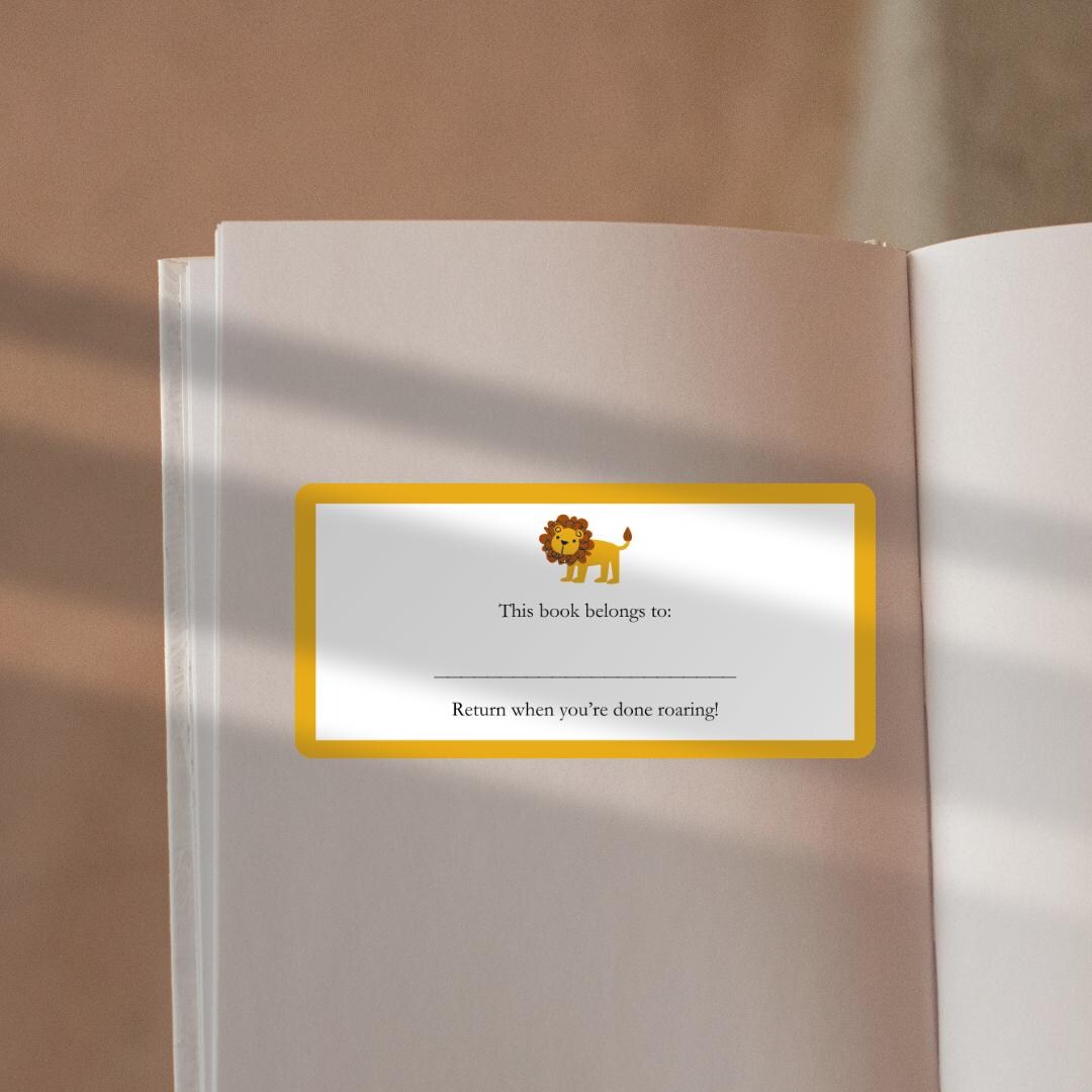 Lion Themed Book Plate/ Label - Custom Canva Template - Etsy