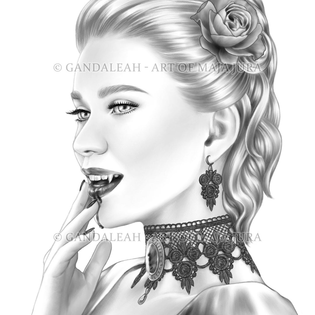 Vampiress Gandaleah Coloring Pages Printable Adult Women Spooktober ...
