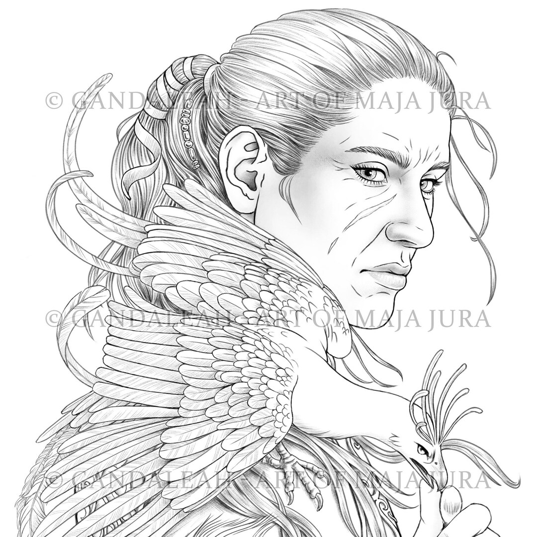 Finnegan Gandaleah Coloring Pages Printable Adult Fantasy Portrait ...