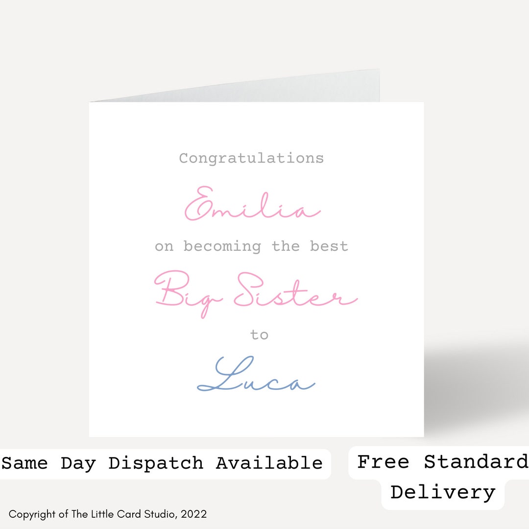 Congratulations on Becoming A Big Sister Card, Personalised Card for A ...