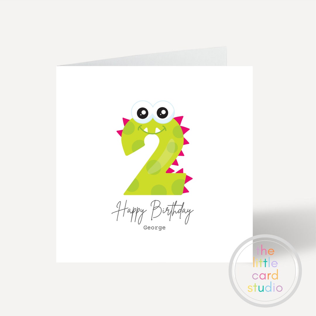 Second Birthday Card, Card for Two Year Old Boy, Little Monster Design ...