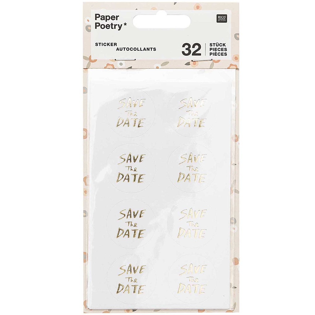 Rico Design Sticker Paper Poetry Sticker Save the Date Gold 4 Sheets of ...