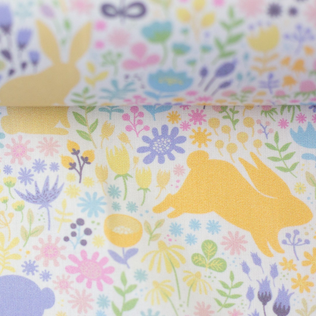 Happy Easter Cotton Fabric Easter Cotton Easter Bunny Flowers Easter ...