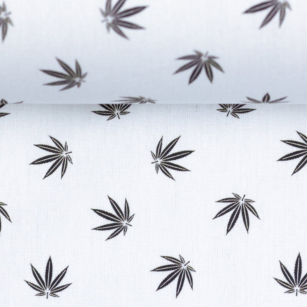 ÖKO-TEX Cotton Woven Fabric Hemp Hemp Leaves Cotton White Black Plants ...