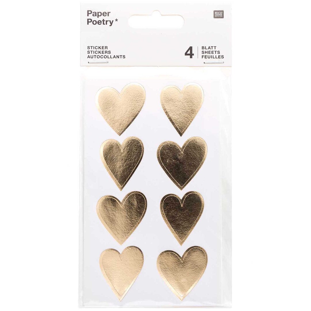 Rico Design Sticker Paper Poetry Sticker Hearts 4 Sheets Gold Hearts ...