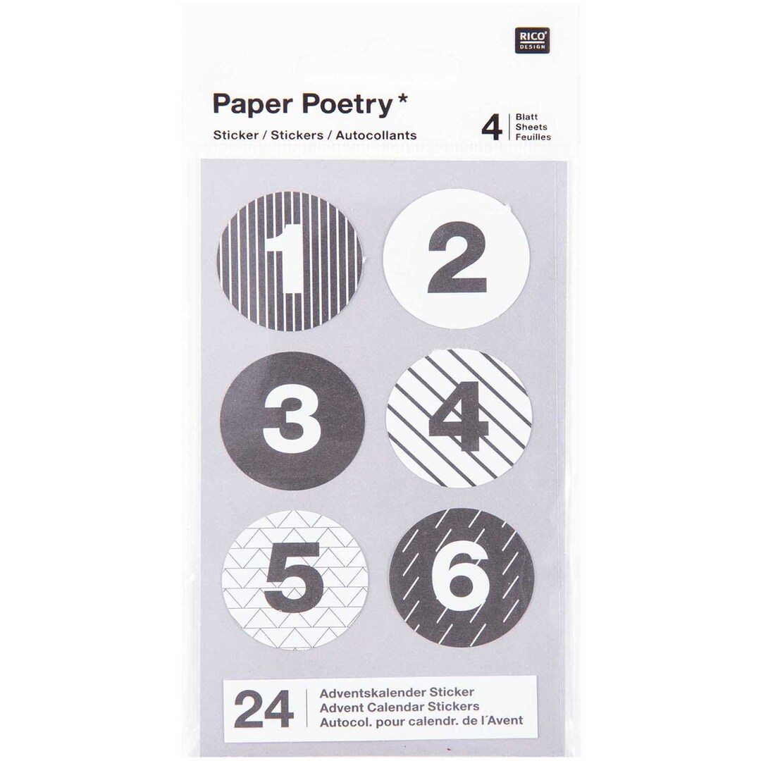 Rico Design Paper Poetry Advent Calendar Stickers Black and White 24 ...