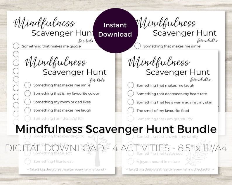 Mindfulness Scavenger Hunt Bundle for Kids and Adults, Quarantine ...