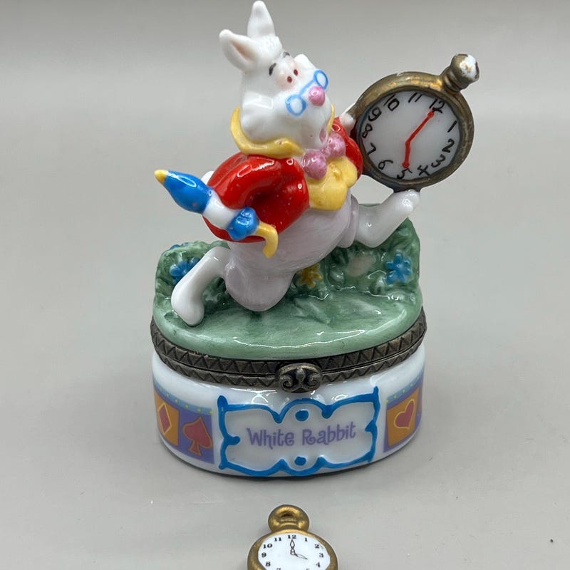 Rabbit With Clock Figurine - Etsy