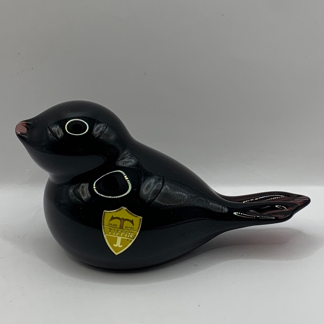 Maxwell Crystal Tiffin Art Glass Amethyst Dark Purple Bird Paperweight ...