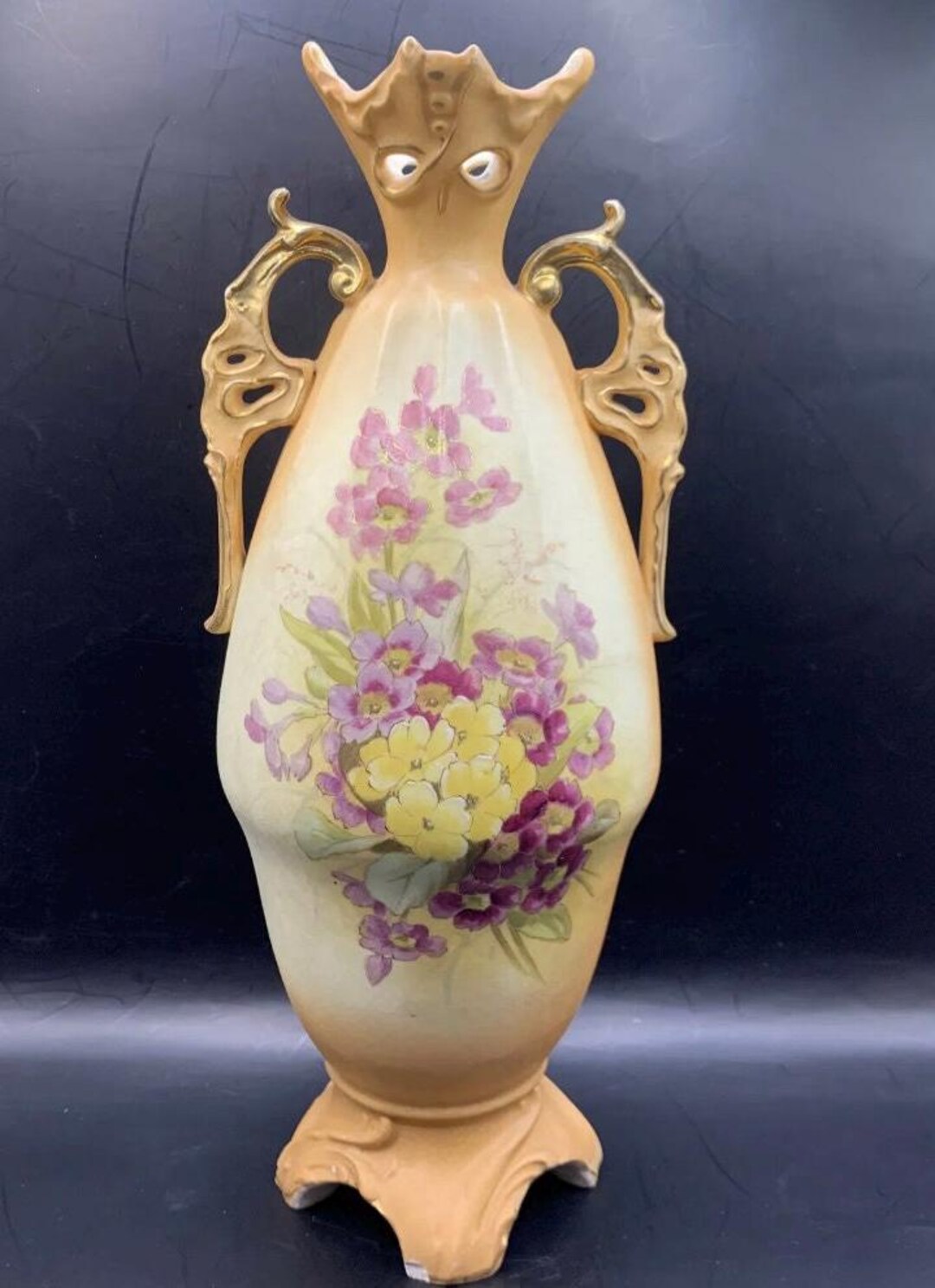 Antique Robert Hanke RH Austria Hand Painted 12” Vase Red Mark Gold ...