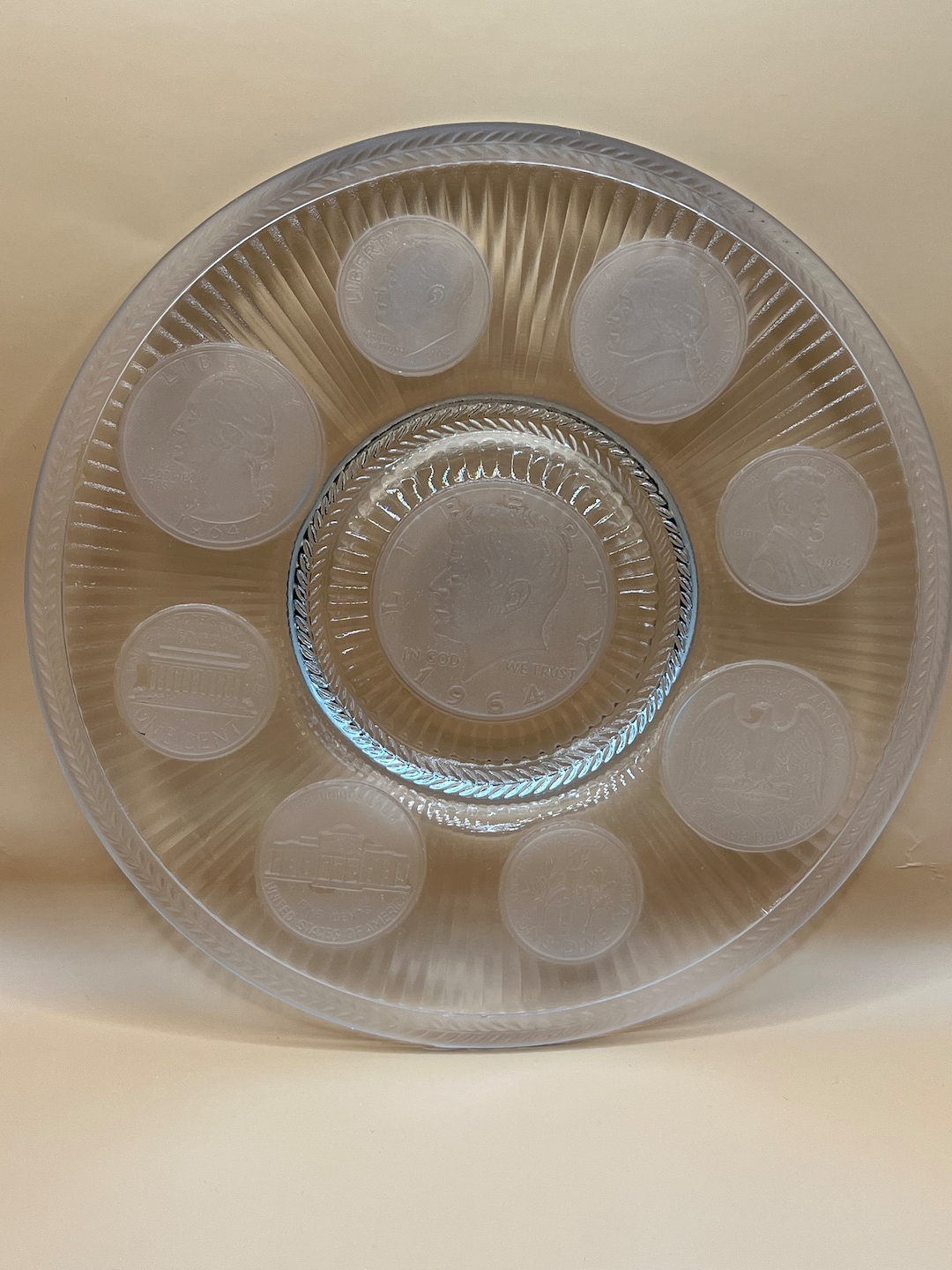 Vintage Imperial Glass Pedestal Plate Coins Plate 1964 Liberty Kennedy ...