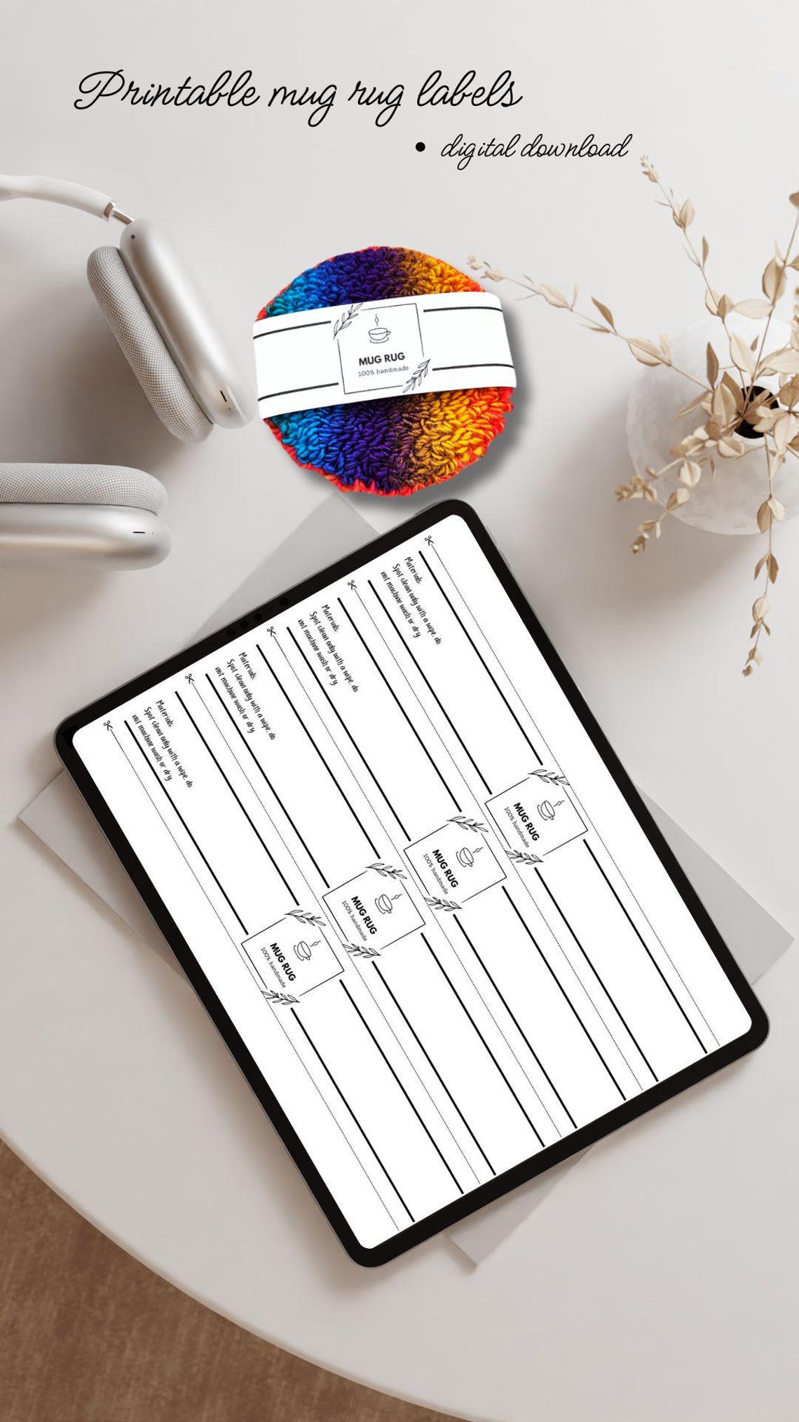 Printable Mug Rug Labels Mug Rug Tags, Coaster Labels, Coaster Tags - Etsy