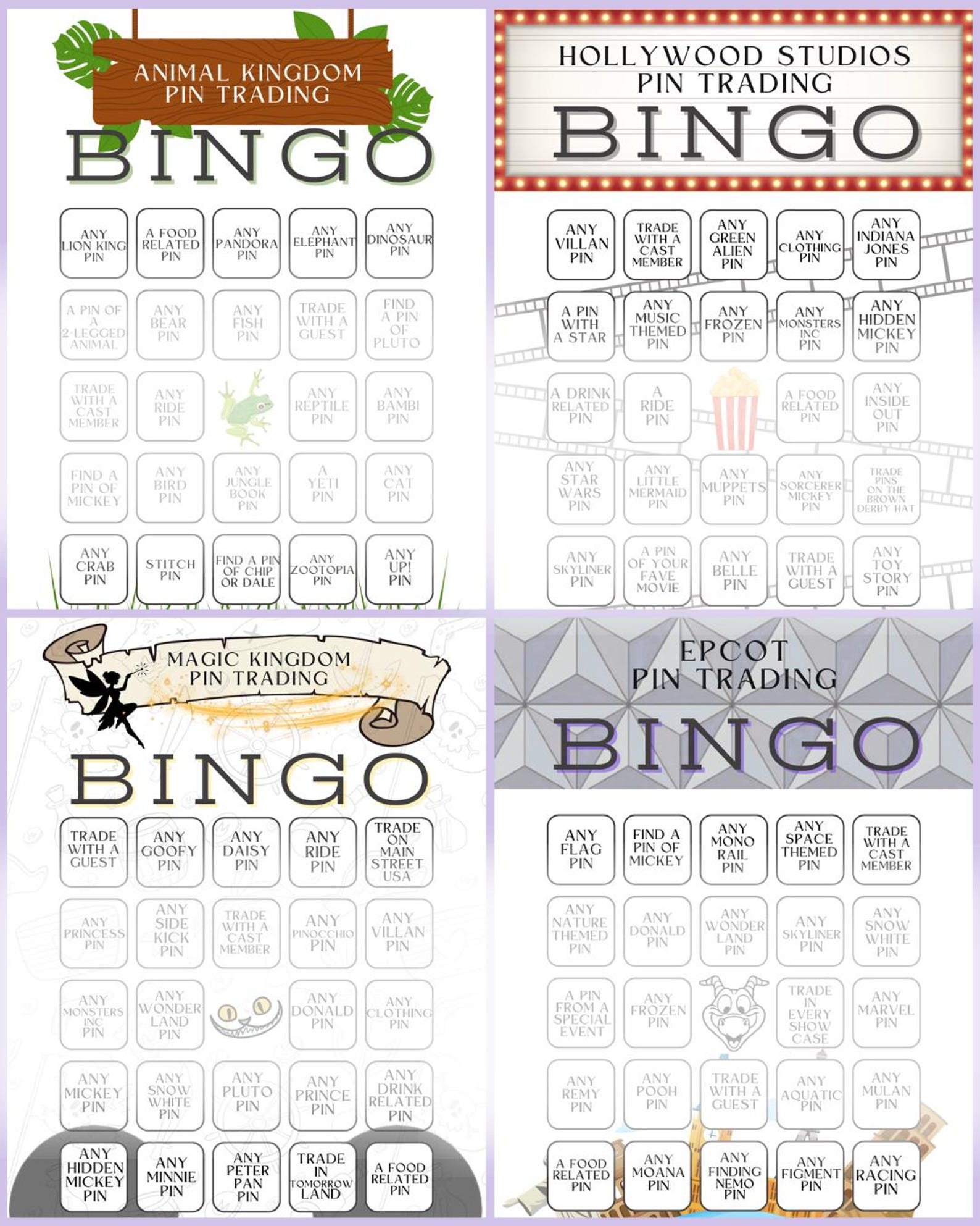 Disney Pin Trading Bingo | 4 Parks Printable Game (digital Download) - Etsy
