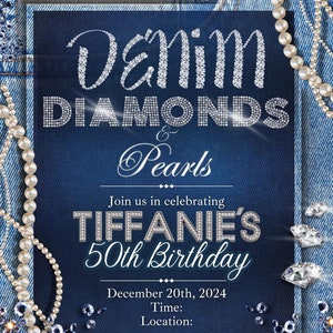 Editable Denim & Diamonds Luxury Party Flyer – Personalized 50th ...