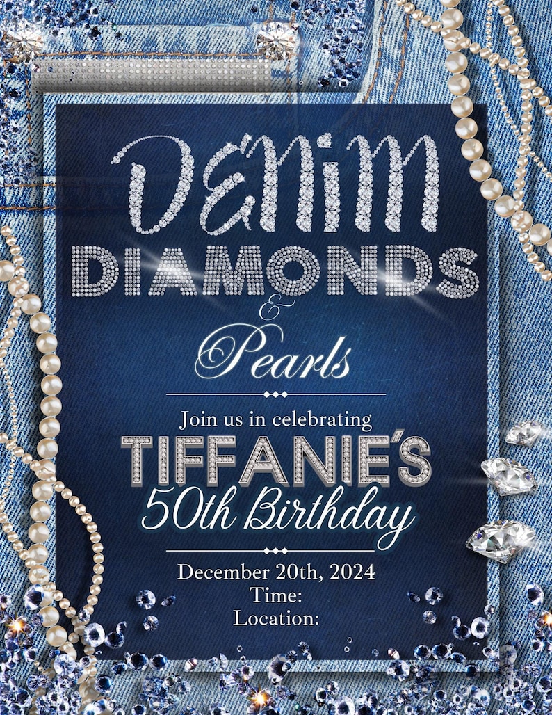 Editable Denim & Diamonds Luxury Party Flyer – Personalized 50th ...