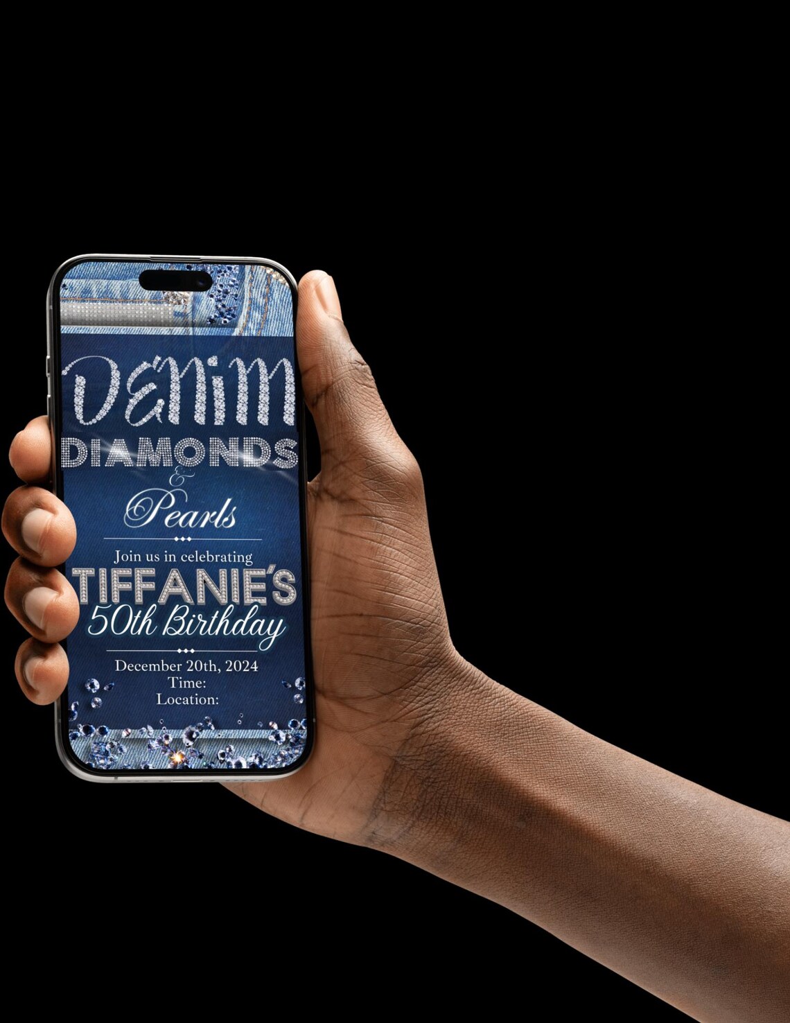 Editable Denim & Diamonds Luxury Party Flyer – Personalized 50th ...