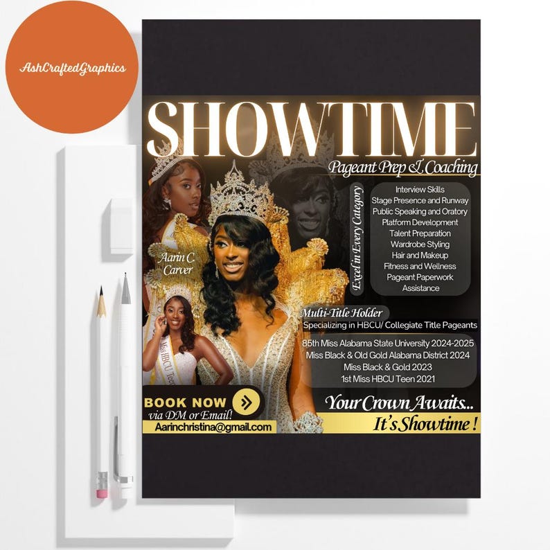 Editable Showtime Pageant Prep & Coaching Flyer for HBCU Titles Custom Business Branding ...