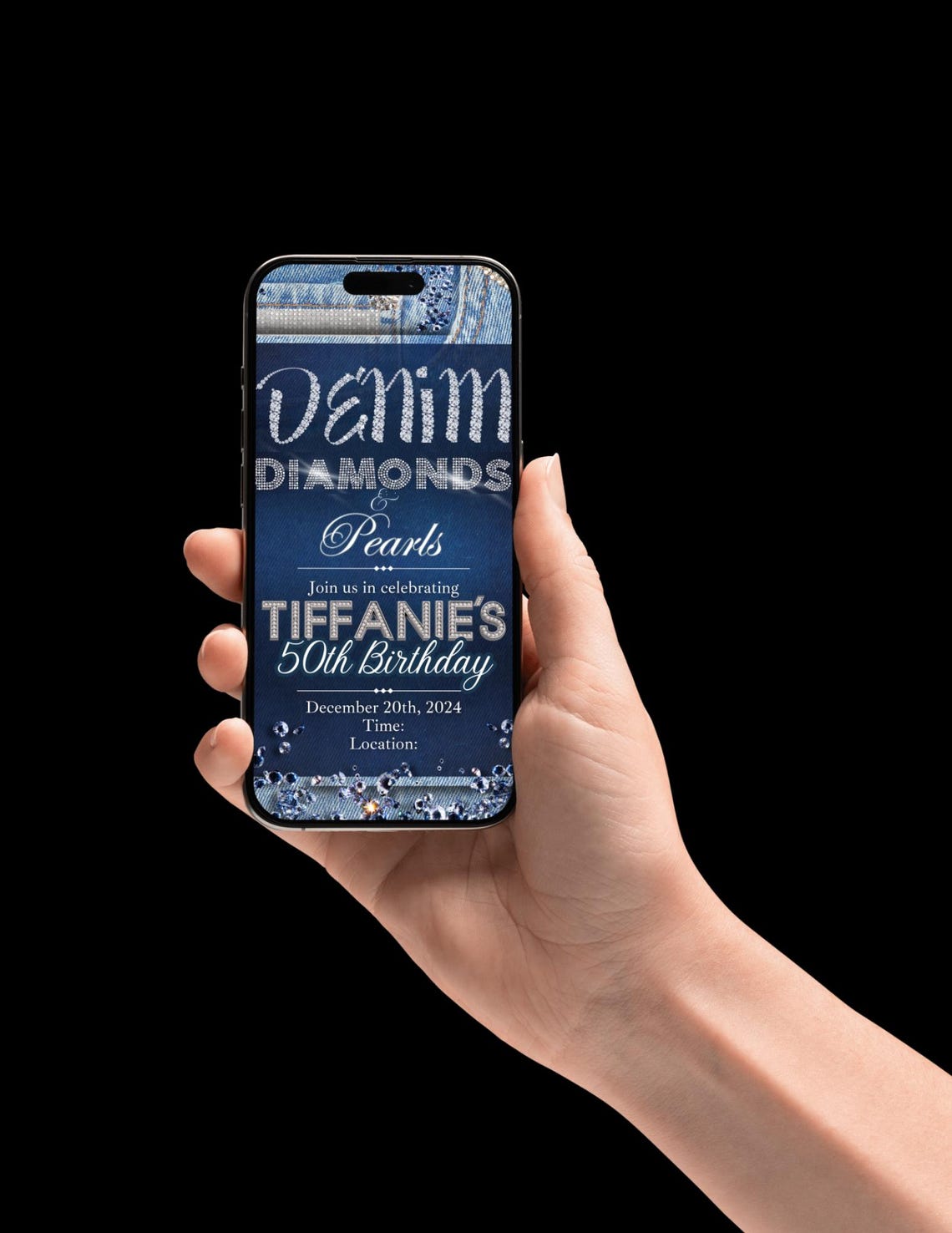 Editable Denim & Diamonds Luxury Party Flyer – Personalized 50th ...