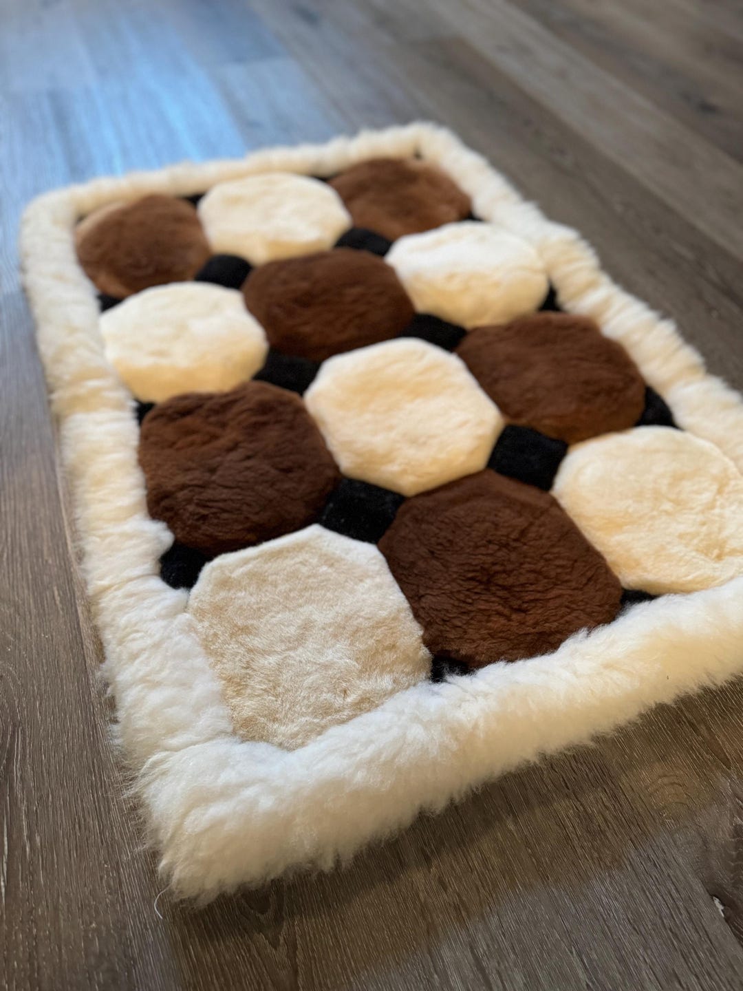 Alpaca Area Rug Rectangular 100% Alpaca Checkered Ivory Brown Black ...