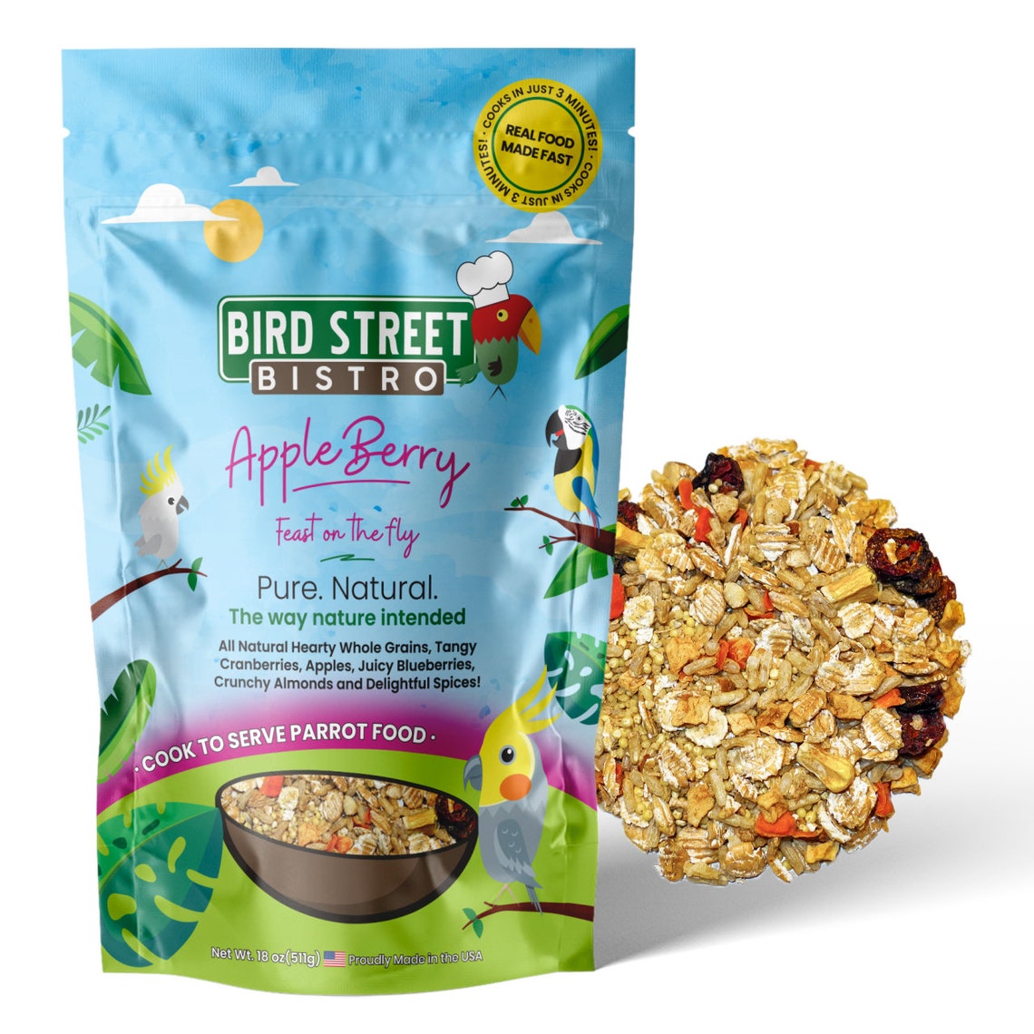 Parrot Food by Bird Street Bistro, Appleberry, All Natural Grains and ...