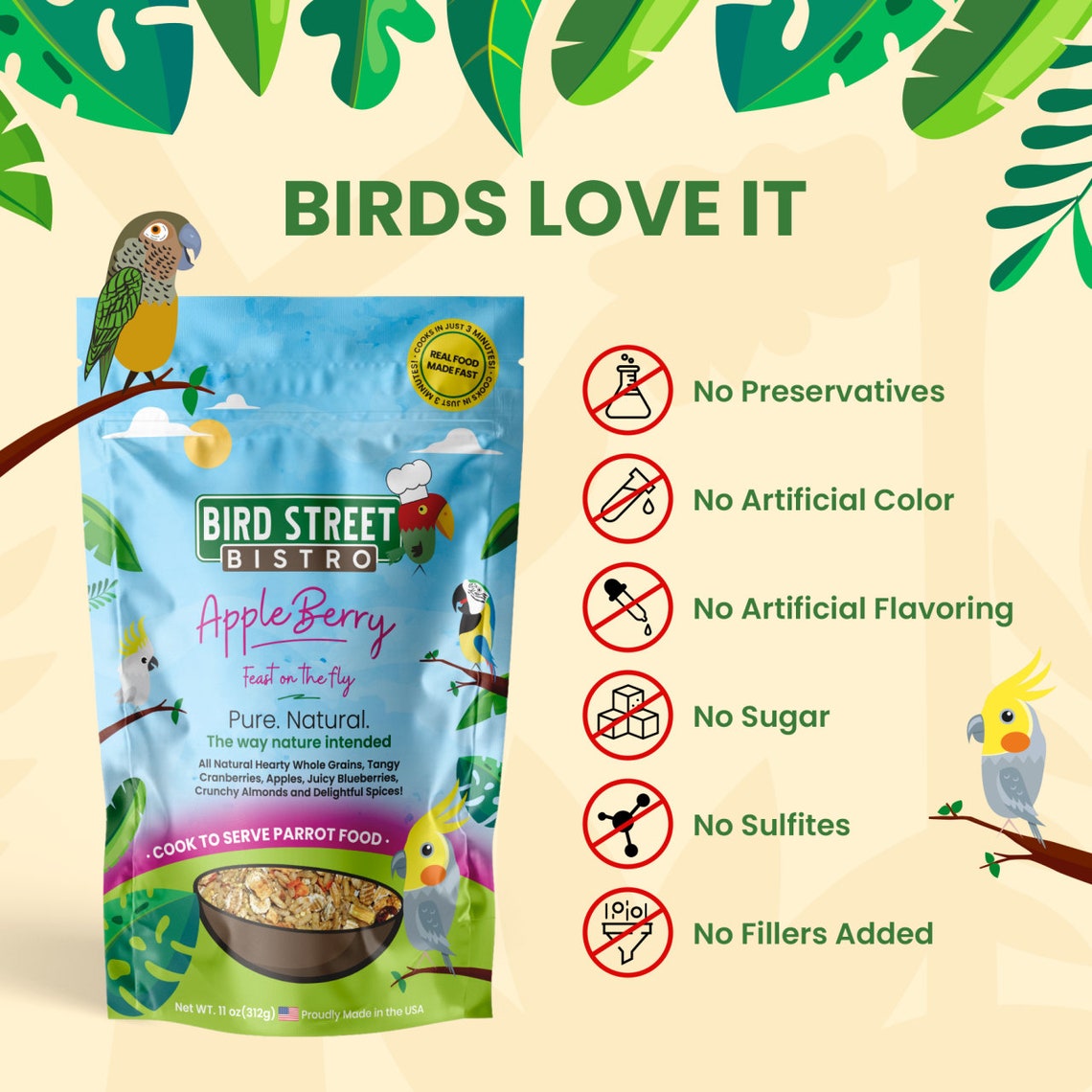 Parrot Food by Bird Street Bistro, Appleberry, All Natural Grains and ...