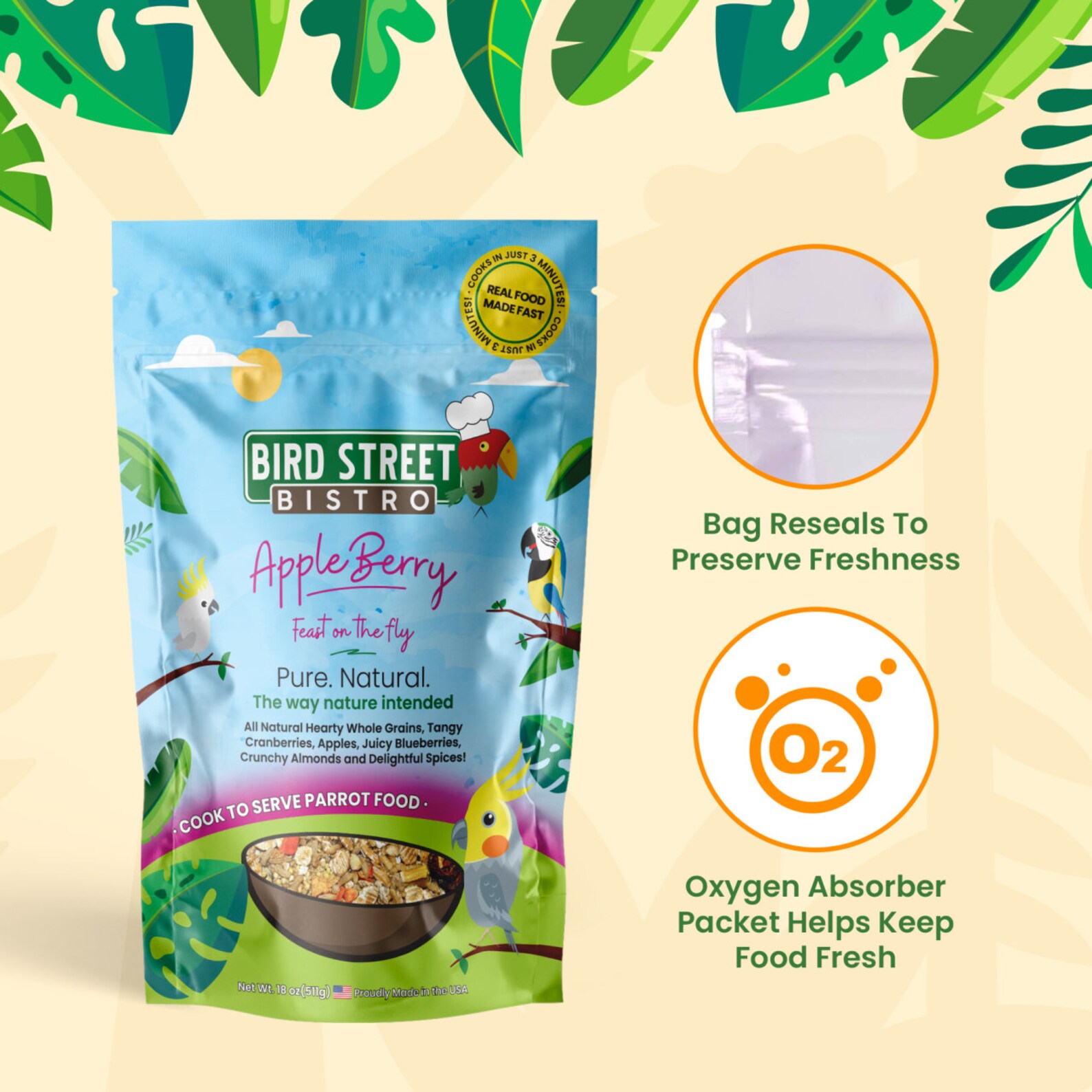 Parrot Food by Bird Street Bistro, Appleberry, All Natural Grains and ...