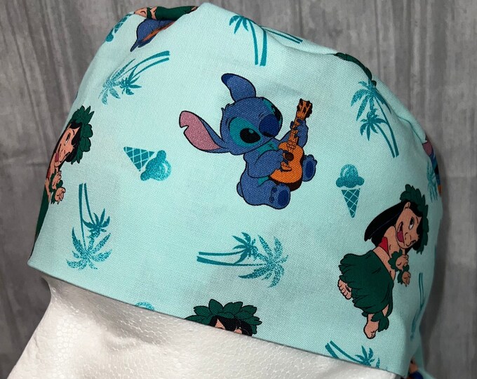 Surgical/scrub Cap With Ties in Back - Blue and Green Lilo and Stitch ...