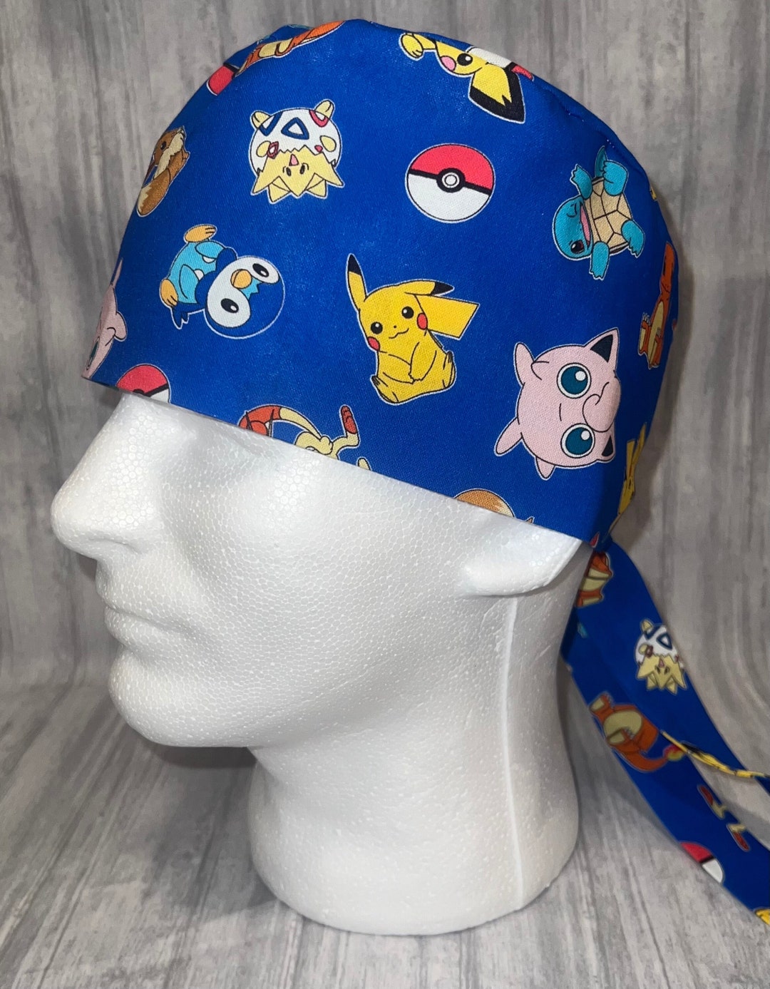 Surgical/scrub Cap With Ties in Back - Blue Pokemon Print - Etsy