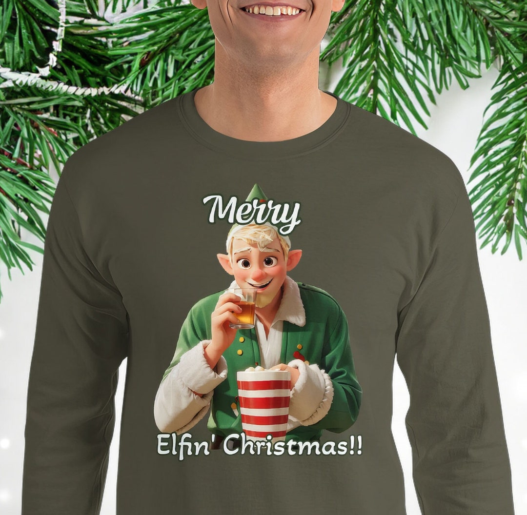 Merry Elfin' Christmas Funny Elf Holiday Mens Long Sleeve - Etsy