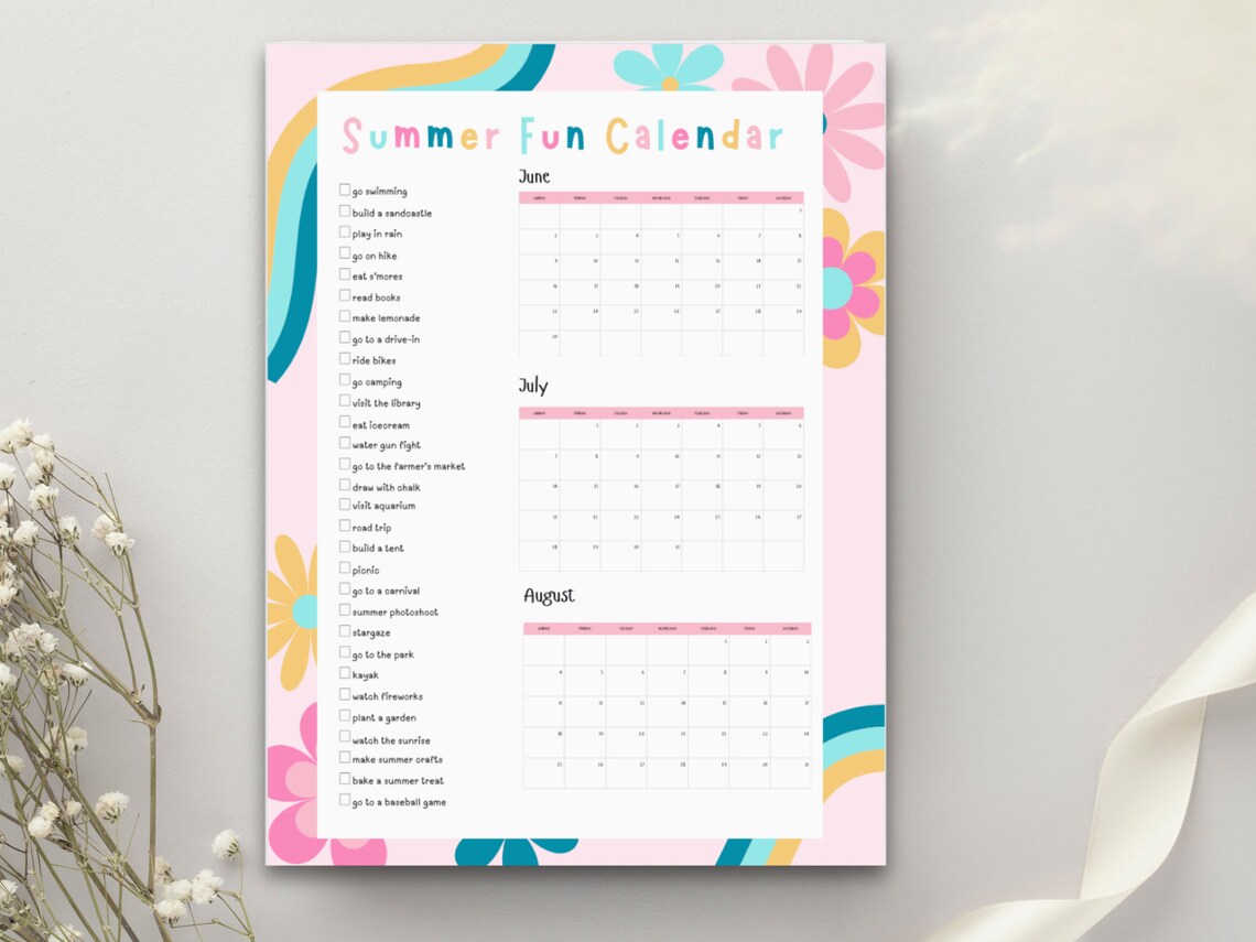 Summer Adventure Calendar Editable Summer Bucket List Kids Summer ...