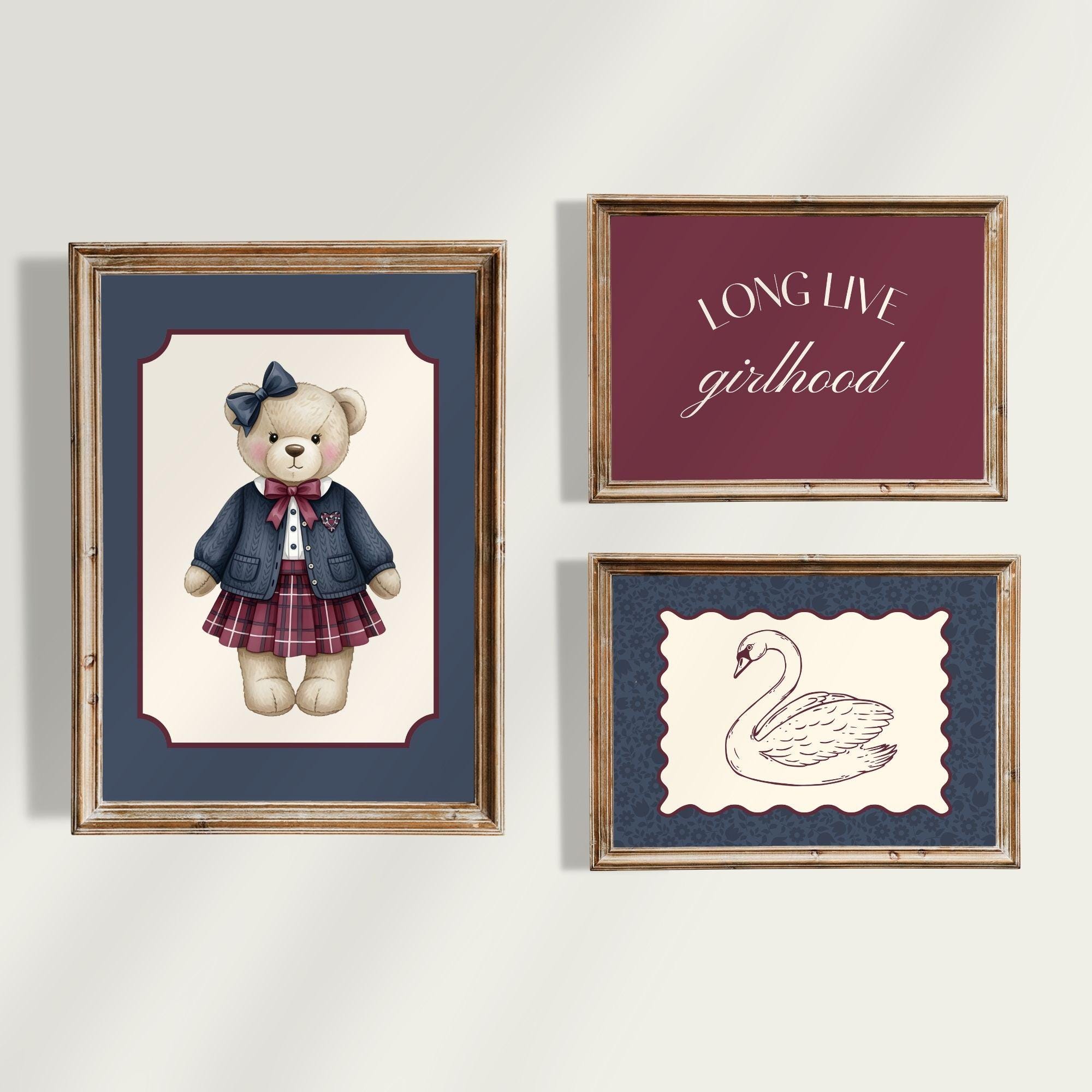 Classic Americana Girl Nursery Gallery Wall Art: Vintage Girl Teddy ...