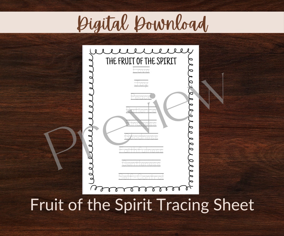 Fruit of the Spirit Tracing Sheet Christian Children Learning Activity ...