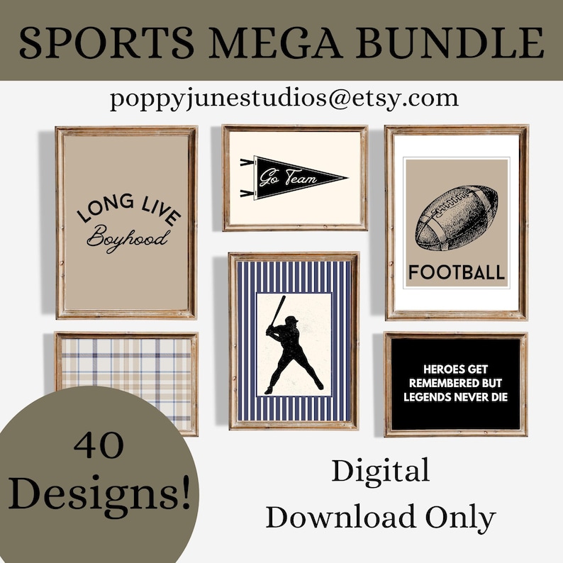 Sports Nursery Gallery Wall Mega Bundle, Sports Themed Bedroom, Vintage ...