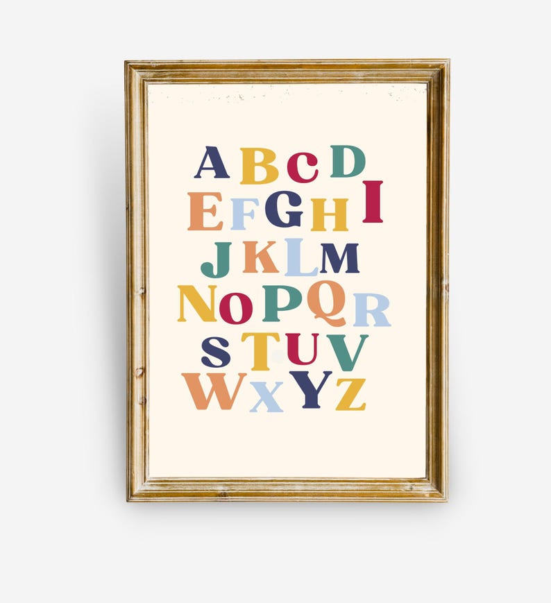 Eclectic Alphabet Nursery Wall Art, Colorful ABC Bedroom, Vintage ...