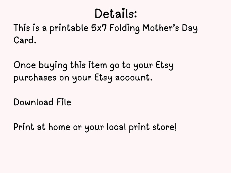 Printable Folded Mother's Day Card DIY Instant Digital Download List ...
