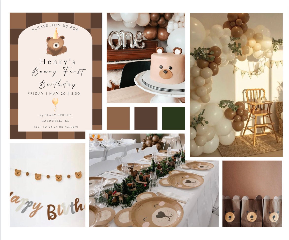 Editable 1st Birthday Party Guide Planner for a Bear Theme beary First ...