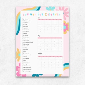 Summer Adventure Calendar Editable Summer Bucket List Kids Summer ...