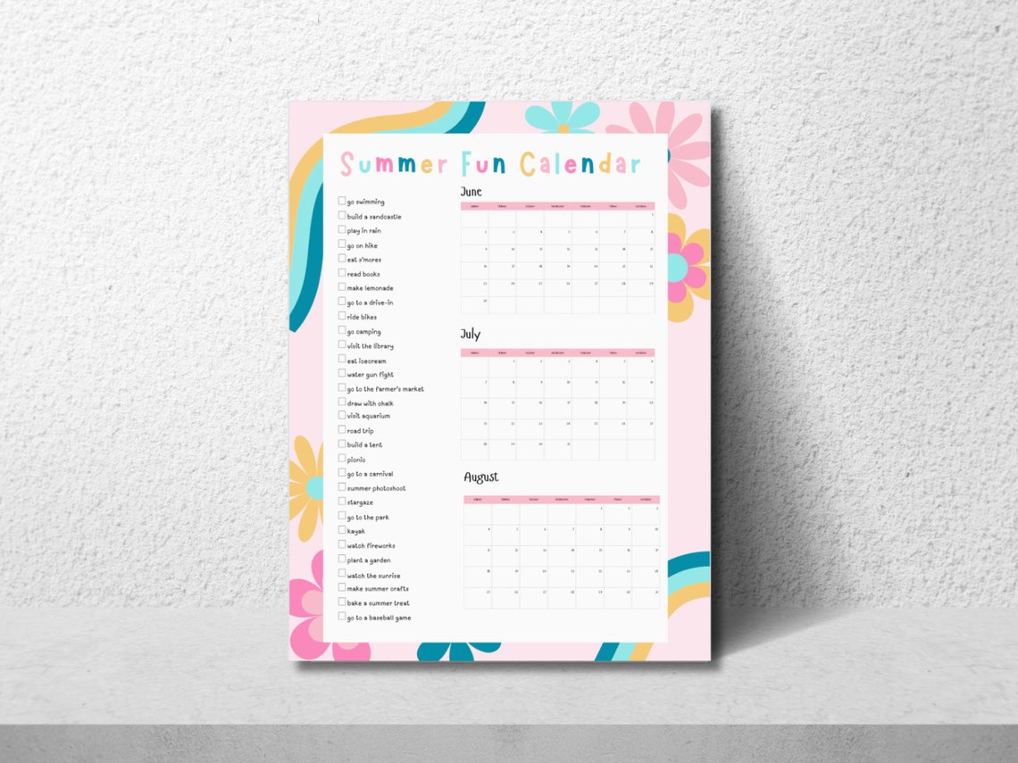 Summer Adventure Calendar Editable Summer Bucket List Kids Summer ...
