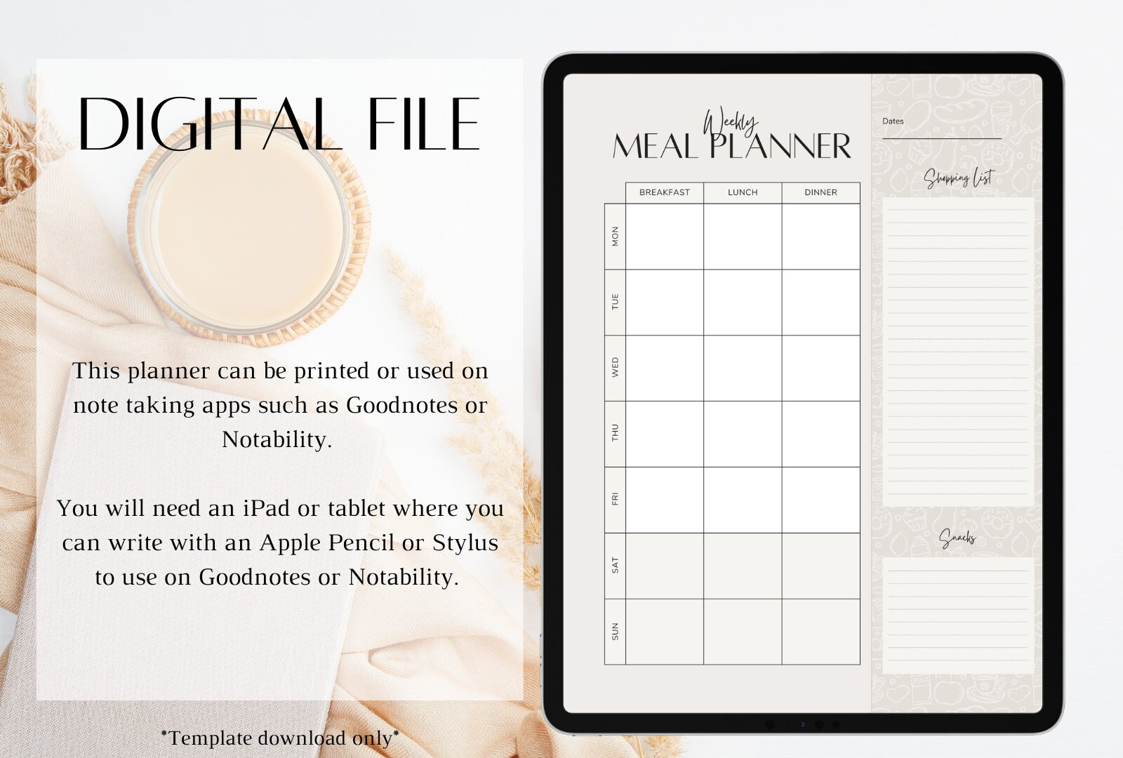 Boho Weekly Meal Planner - Printable Digital Undated Weekly Meal ...