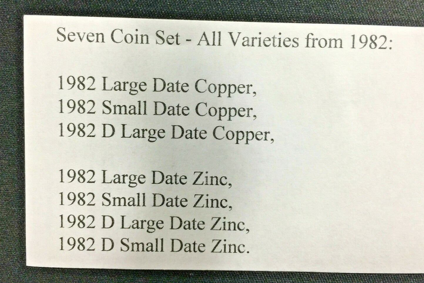 1982 Lincoln Memorial Cent Variety Set - Copper & Zinc, BU - All 7 1982 ...