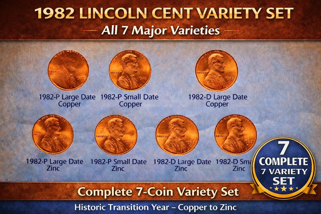 1982 Lincoln Memorial Cent Variety Set - Copper & Zinc, BU - All 7 1982 ...